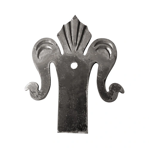This decorative forged steel weld tab 7-7/8"H x 6-3/4"W