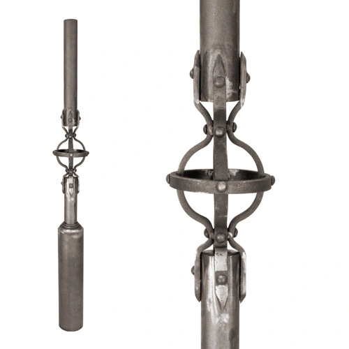 Forged steel newel post with riveted flat bar forming a circle in the ...