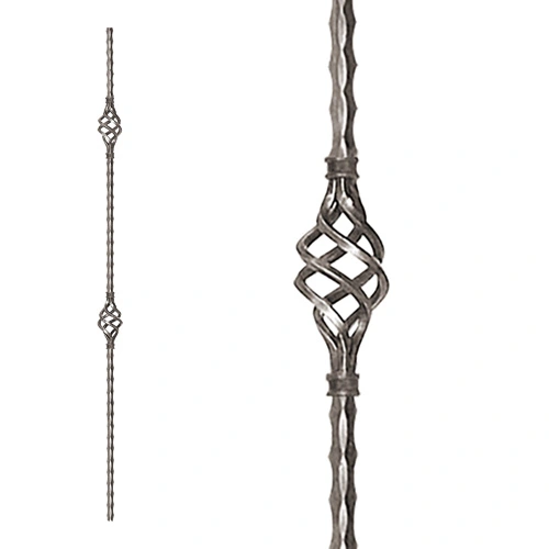 Wrought Iron Baluster, 1/2" Square Hammered 4 edges with Double Basket ...