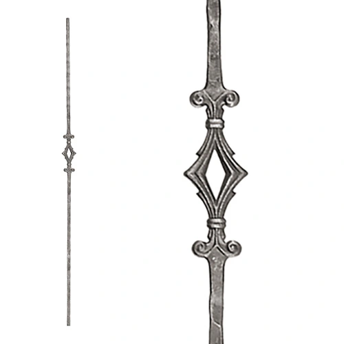 Forged Steel Baluster, Center Diamond Design. 2-3/8" W, 45-1/4" H, 3.57 lbs