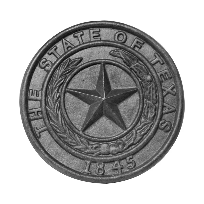 Cast Iron State of Texas Medallion, Single Faced. 7-5/8" Diameter, 3. ...