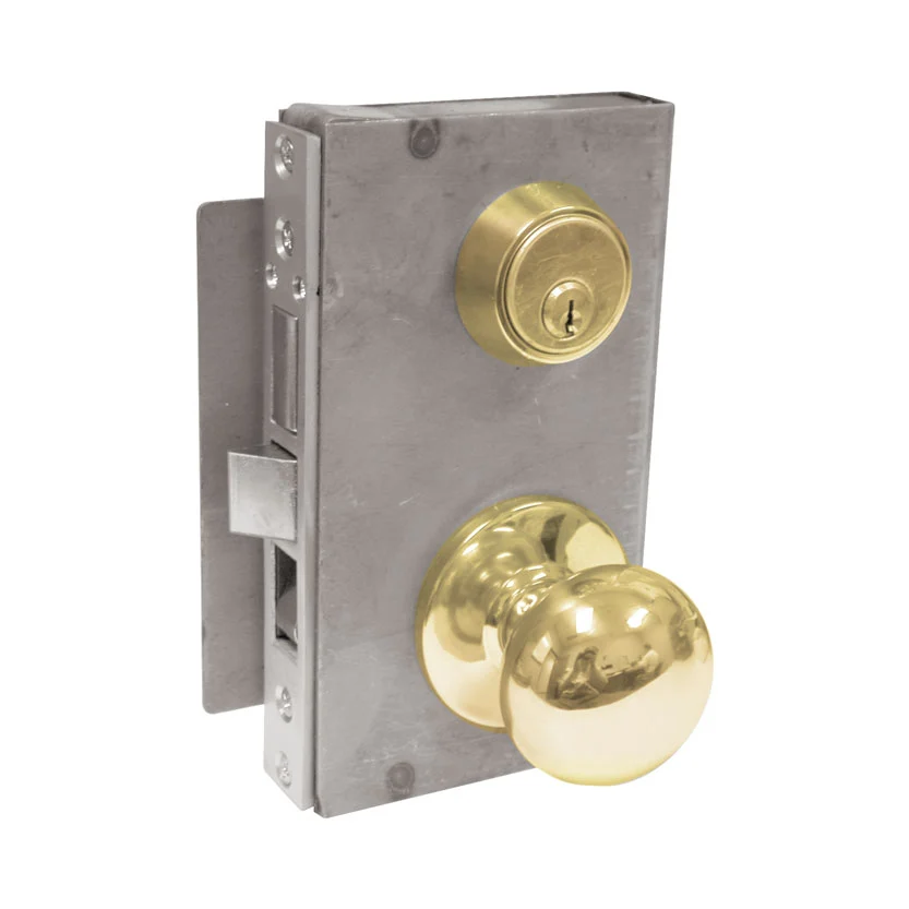 Double Cylinder Mortise Lockset with Round Knob, Bright Brass Finish ...